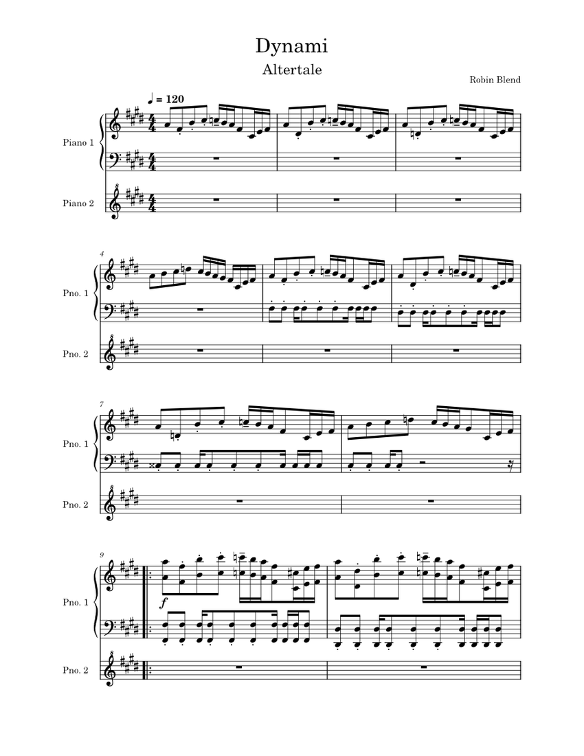 Dynami - Altertale – robin blend Dynami Sheet music for Piano (Piano ...