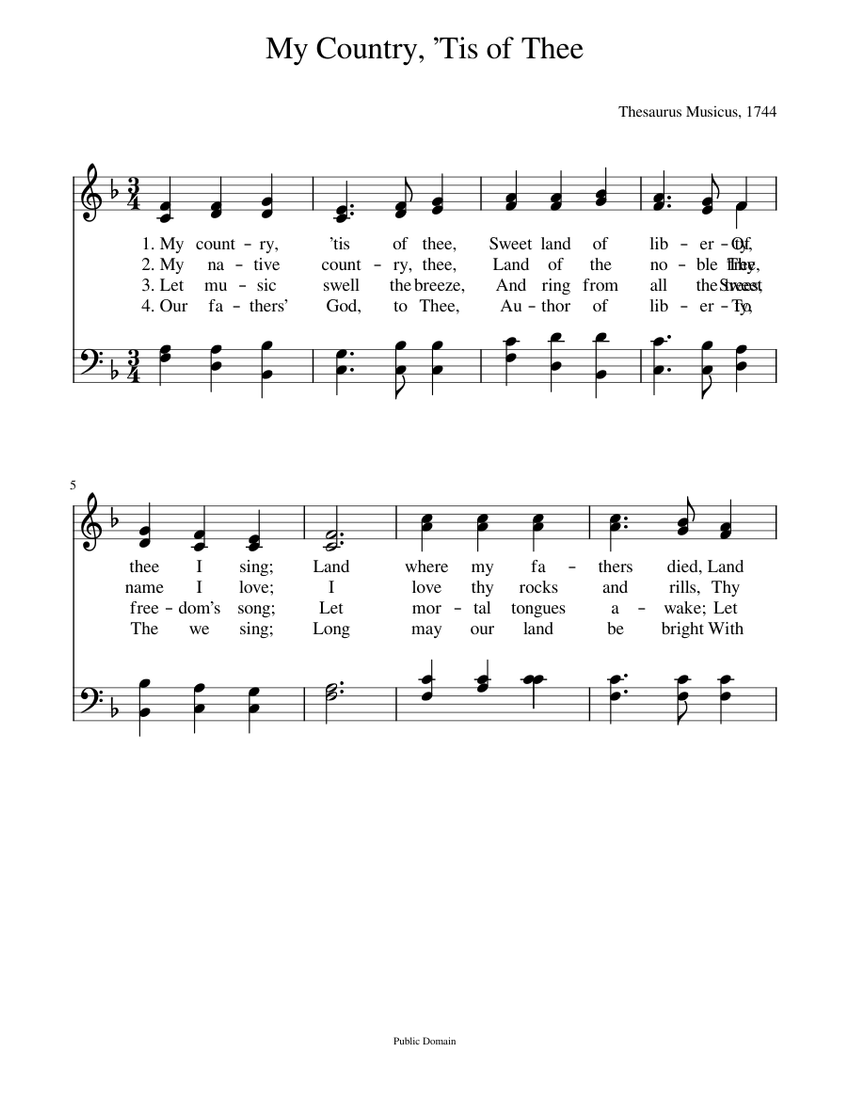 AMERICA (Thesaurus Musicus) - Henry Carey Sheet music for Piano (Piano ...