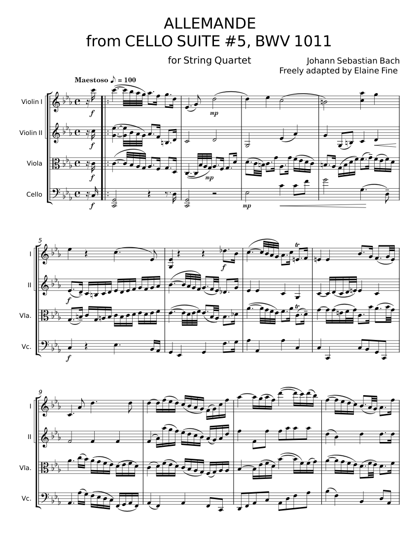 Allemande - Johann Sebastian Bach Sheet music for Violin, Viola, Cello ...