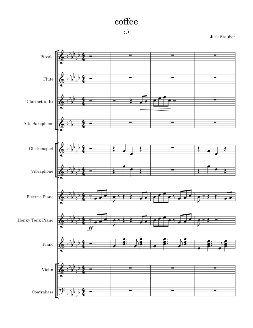 Coffee – Jack Stauber Sheet Music for Piano, Flute, Oboe, Saxophone ...