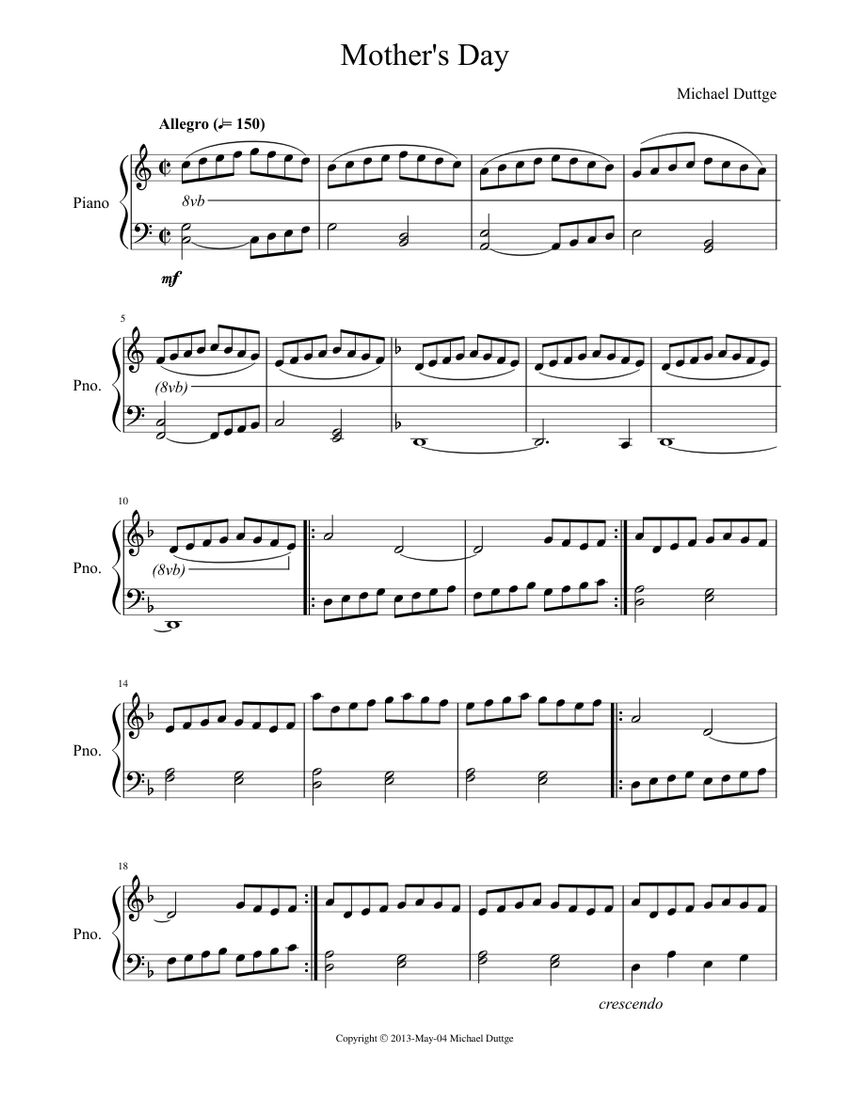 Mother's Day Sheet music for Piano (Solo) | Musescore.com