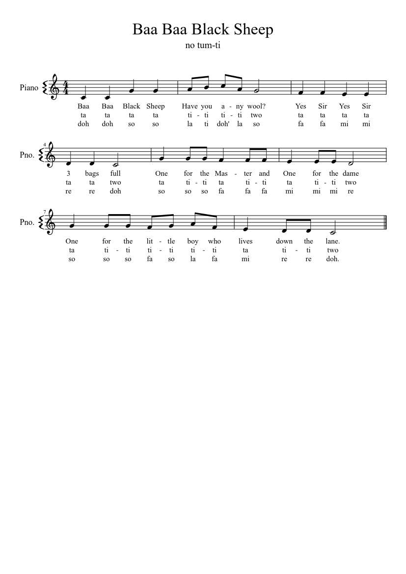 Baa Baa Black Sheep Sheet Music for Piano (Solo) | MuseScore.com