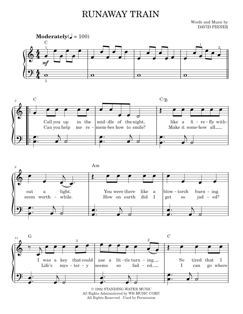 runaway train Sheet music for Piano by Soul Asylum Official | MuseScore.com