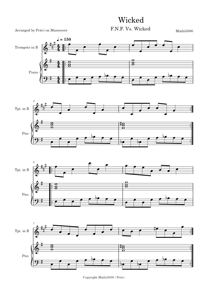 Wicked – Mathi5000 Wicked Sheet music for Piano, Trumpet other (Mixed ...