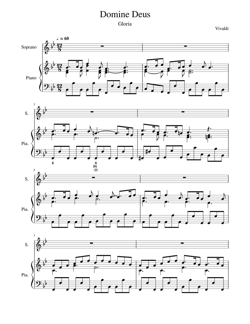 Domine Deus du Gloria de Vivaldi Sheet music for Piano, Soprano (Piano ...