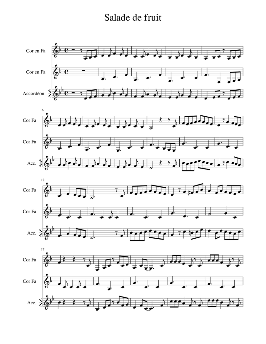 Salade de fruit Sheet music for Accordion, French horn (Mixed Trio ...