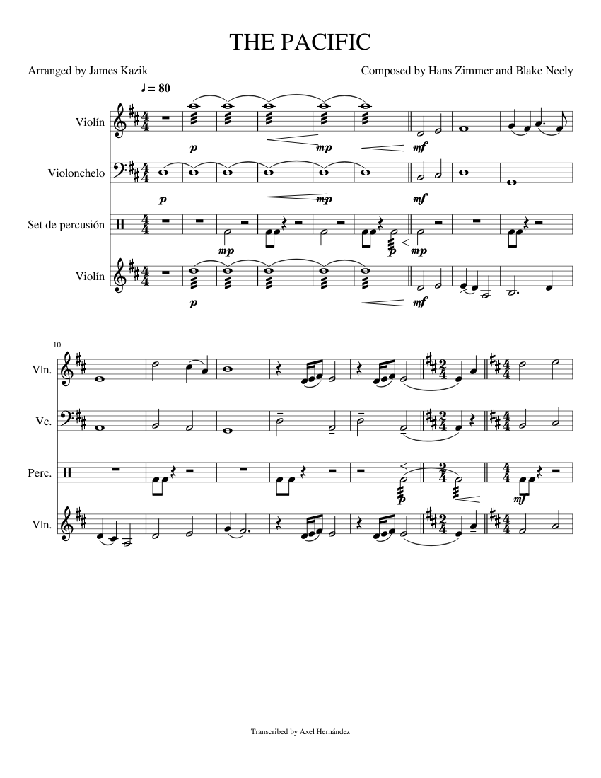 THE PACIFIC Sheet music for Violin, Cello, Drum group (Mixed Quartet ...