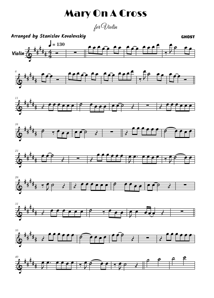 Mary On A Cross – Ghost (Violin Cover by Stanislav Kovalevskiy) Sheet ...