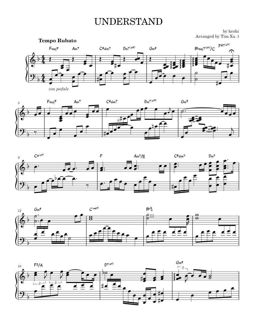 UNDERSTAND – keshi (arrangement) Sheet Music with Chords for Piano ...