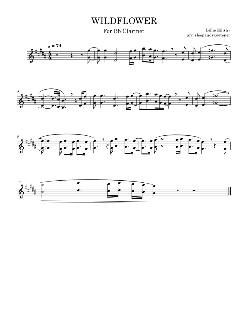 WILDFLOWER – Bb Clarinet Sheet Music for Clarinet other (Solo ...