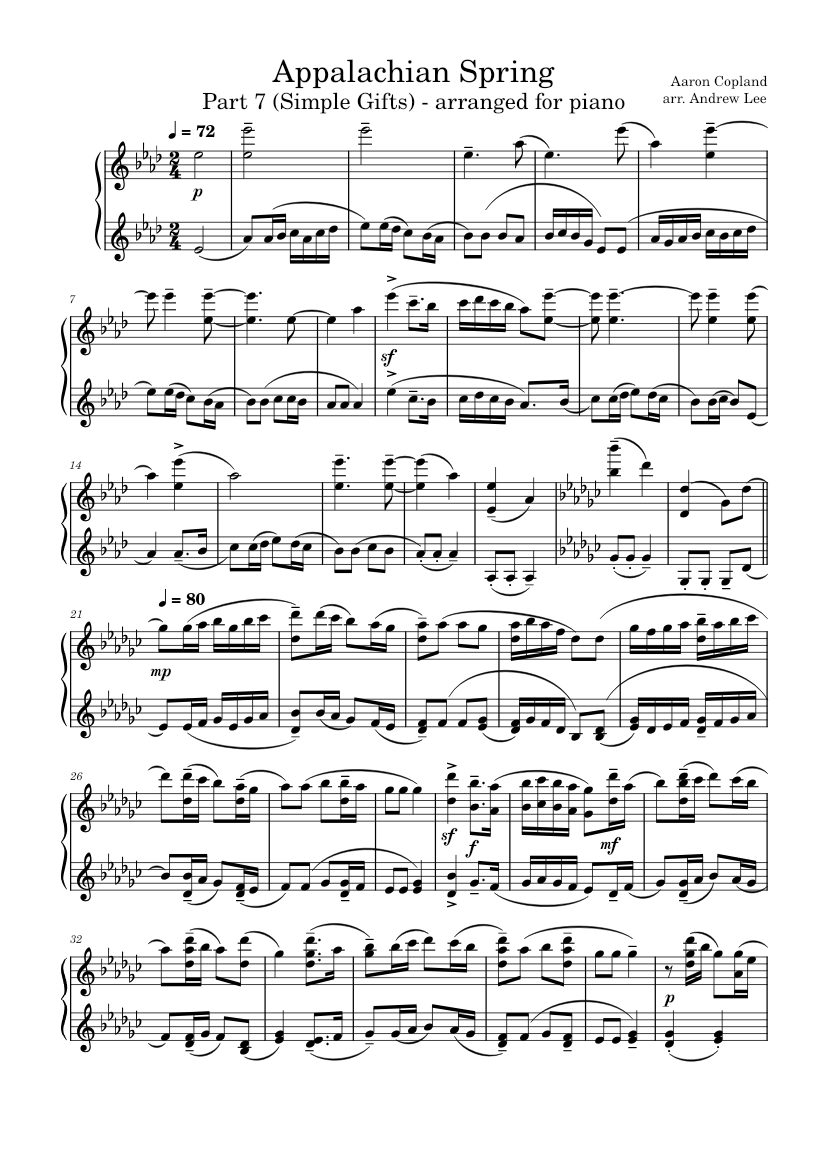 [Piano Arr.] Appalachian Spring (Part 7) – Aaron Copland Sheet Music ...