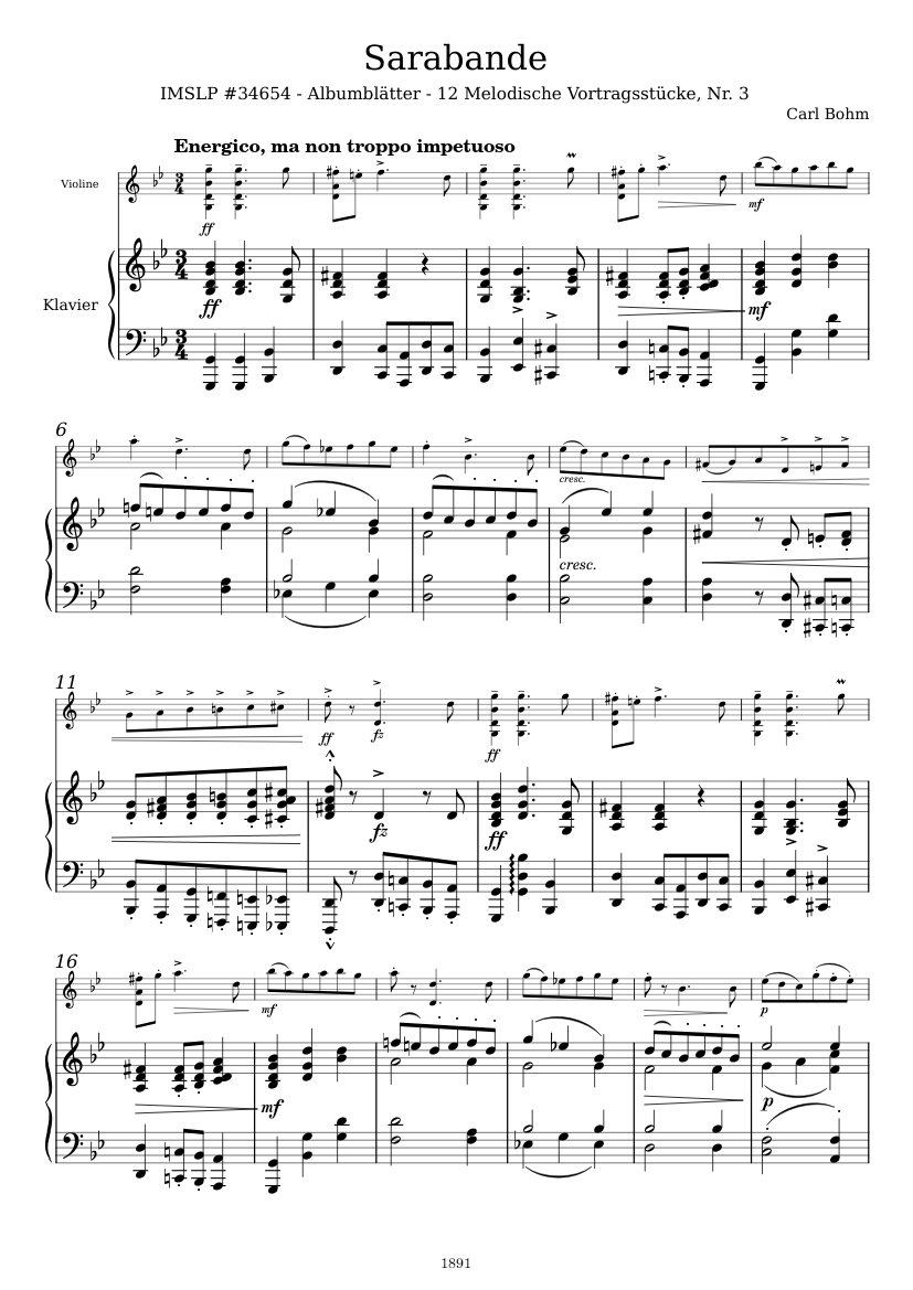 Sarabande (Albumblätter - 12 Melodische Vortragsstücke, Nr. 3) – Carl ...