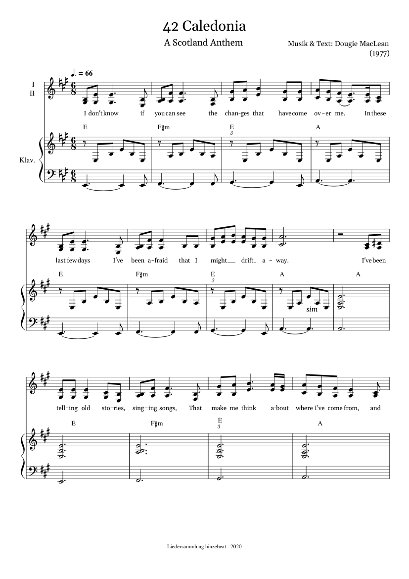 Caledonia - #42 Liedersammlung hinzebeat 2020 Sheet music for Piano ...