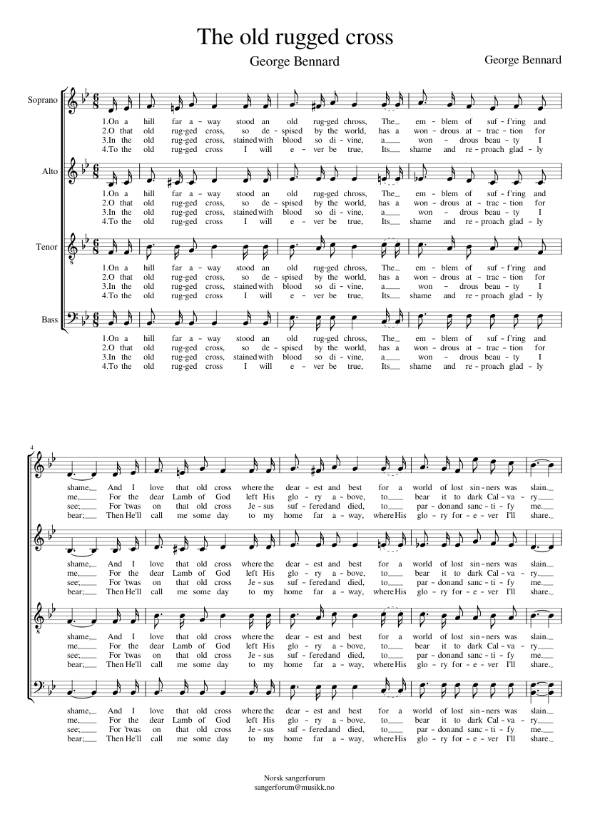 The old rugged cross Sheet music for Soprano, Alto, Tenor, Bass voice ...