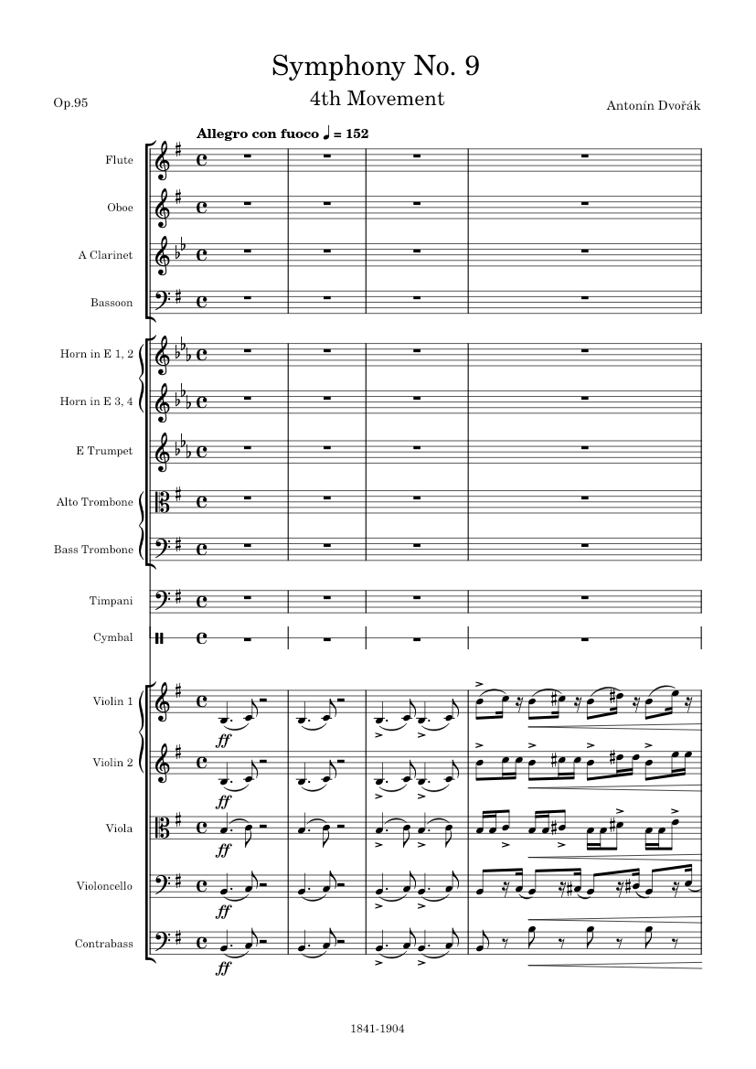 Symphony No. 9, Op.95, 4th Movement (Allegro con fuoco) – Antonín Dvořák Sheet Music for ...