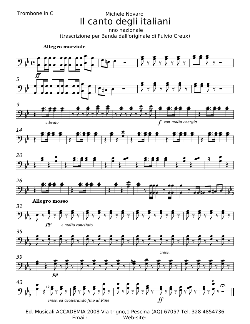 Il Canto degli Italiani - Michele Novaro Sheet music for Trombone (Solo ...