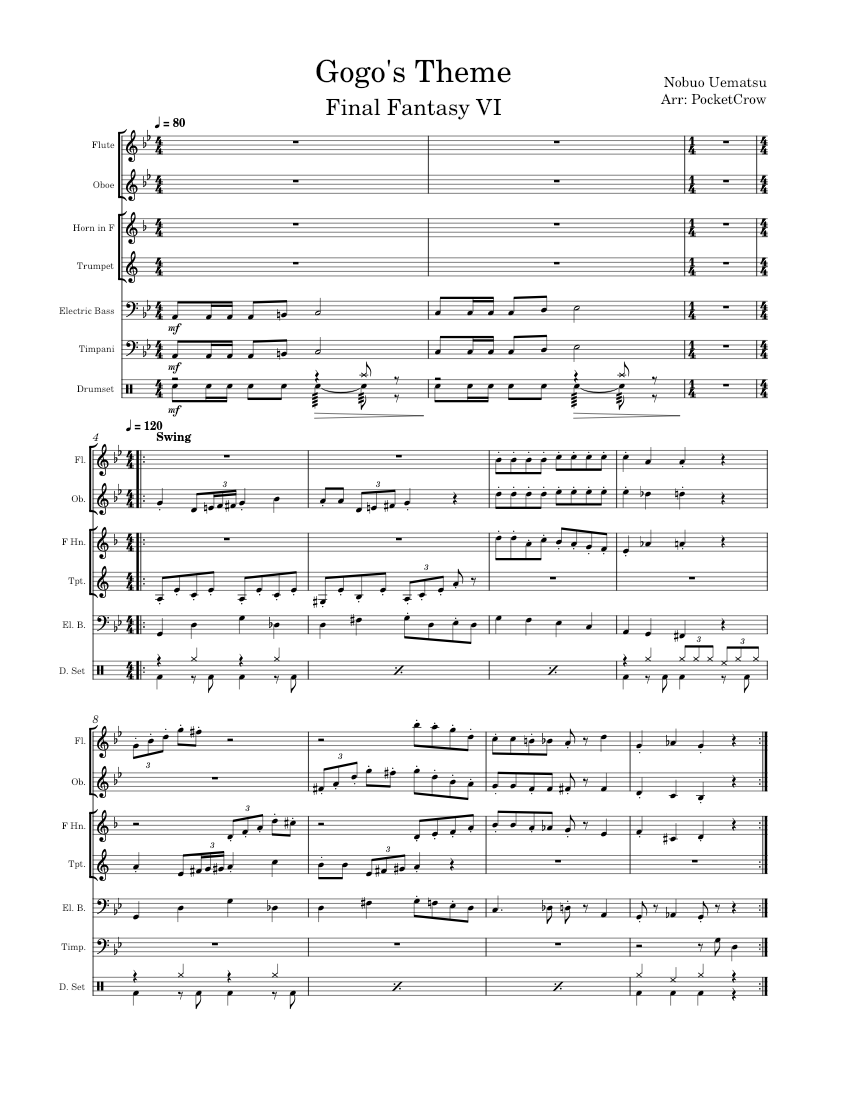Gogo's Theme (FFVI) - Nobuo Uematsu Sheet music for Flute, Oboe, French ...