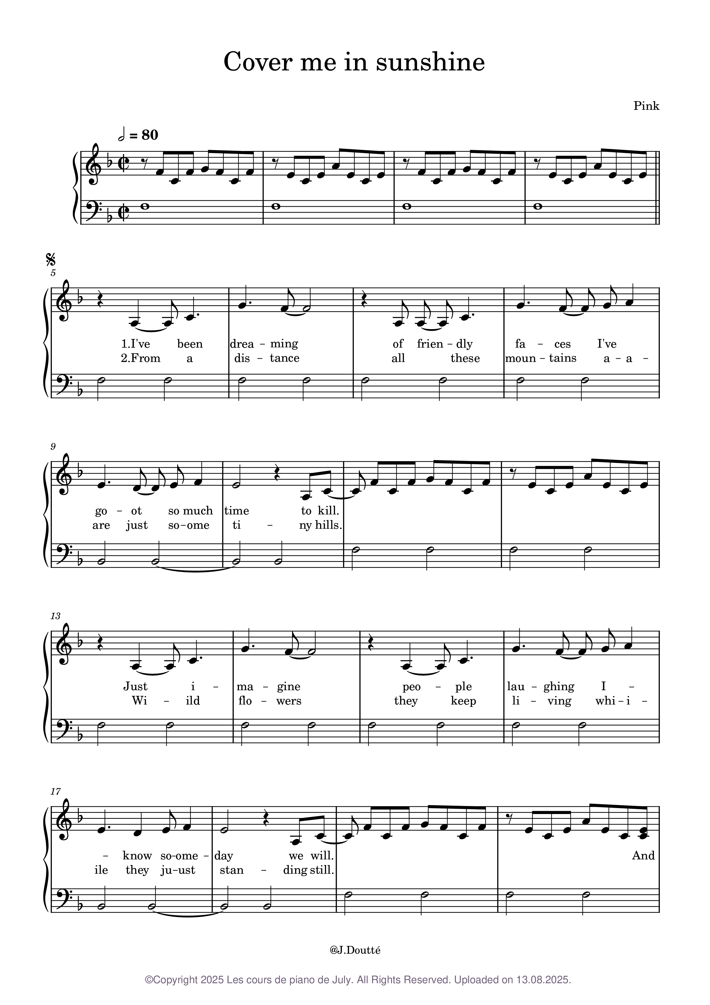 Cover Me in Sunshine – P!nk Cover me in sunshine – Pink Sheet Music for ...