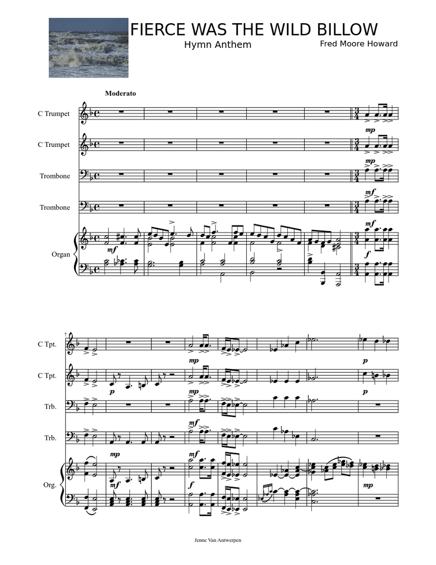 FIERCE WAS THE WILD BILLOW Sheet music for Trombone, Organ, Trumpet ...