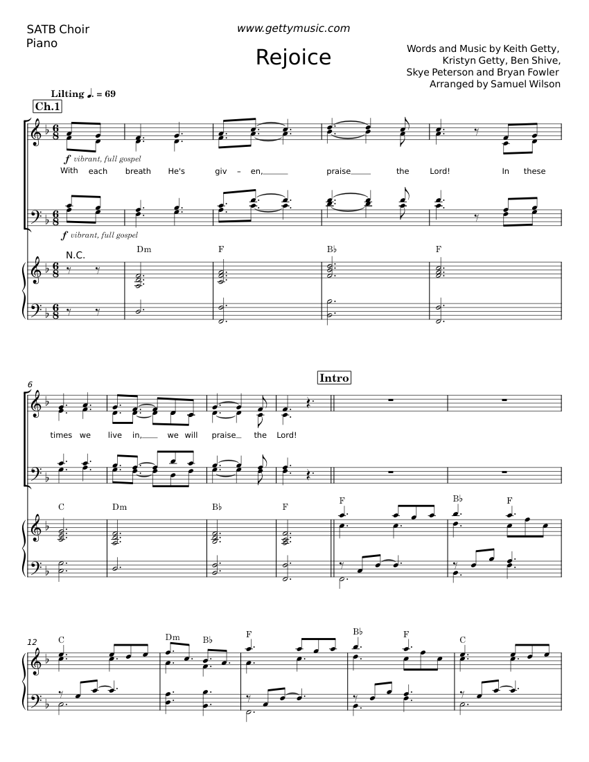 Rejoice - Keith and Kristyn Getty Sheet music for Piano (Mixed Quartet ...