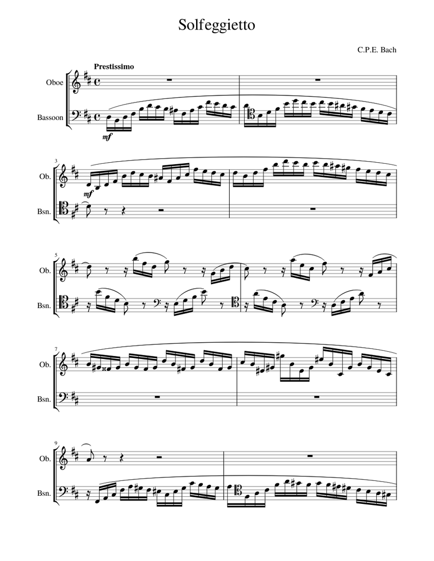 Solfeggietto – Carl Philipp Emanuel Bach Sheet music for Oboe, Bassoon ...