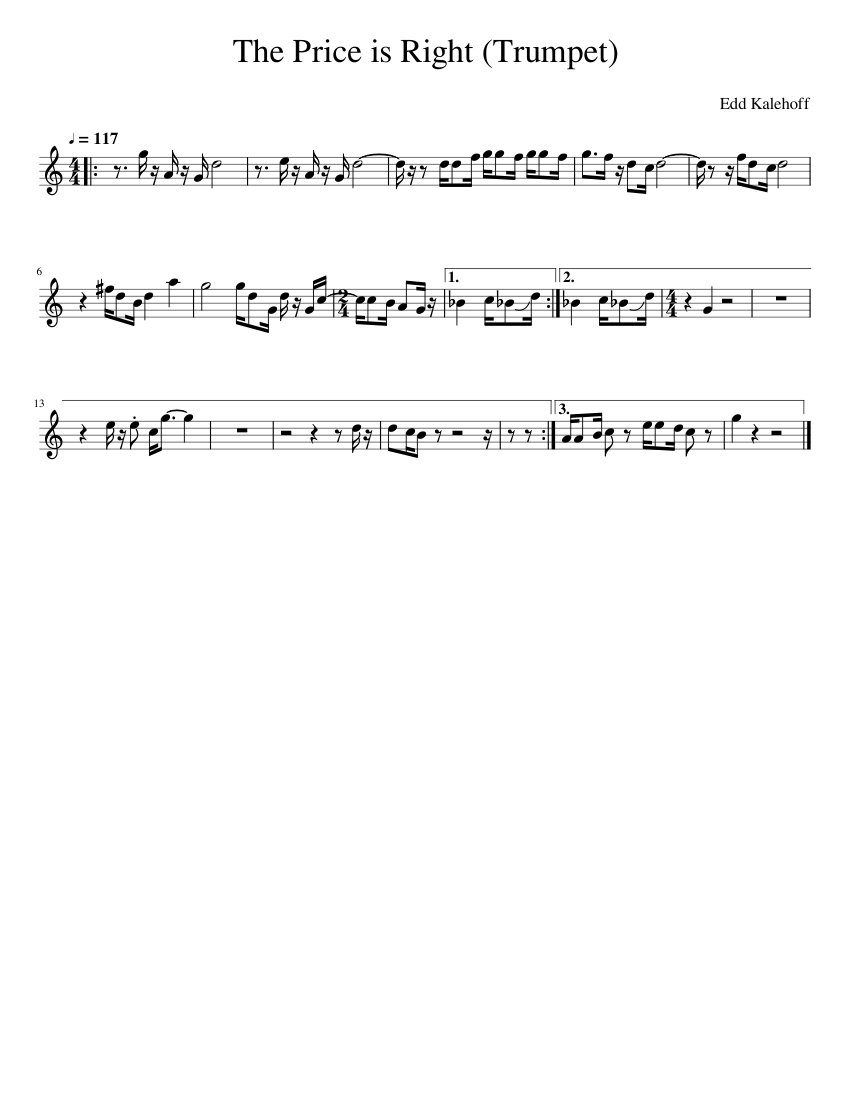 The Price is Right Theme song (Trumpet) Sheet music for Trumpet (In B ...