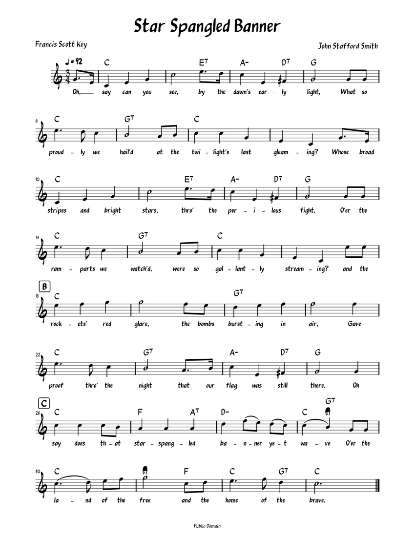 The Star Spangled Banner (Lead sheet with lyrics ) Sheet music for ...
