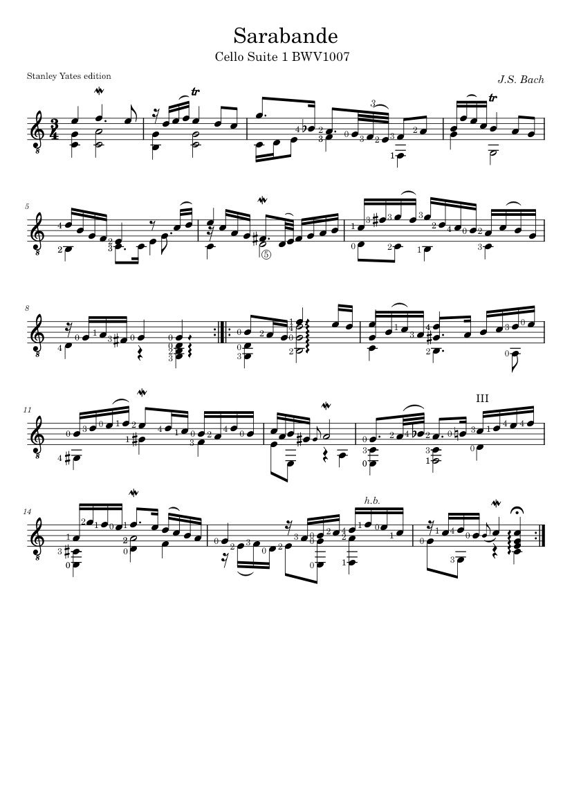 Sarabande Cello Suite1 BWV 1007 – J.S.Bach Sheet music for Guitar (Solo ...