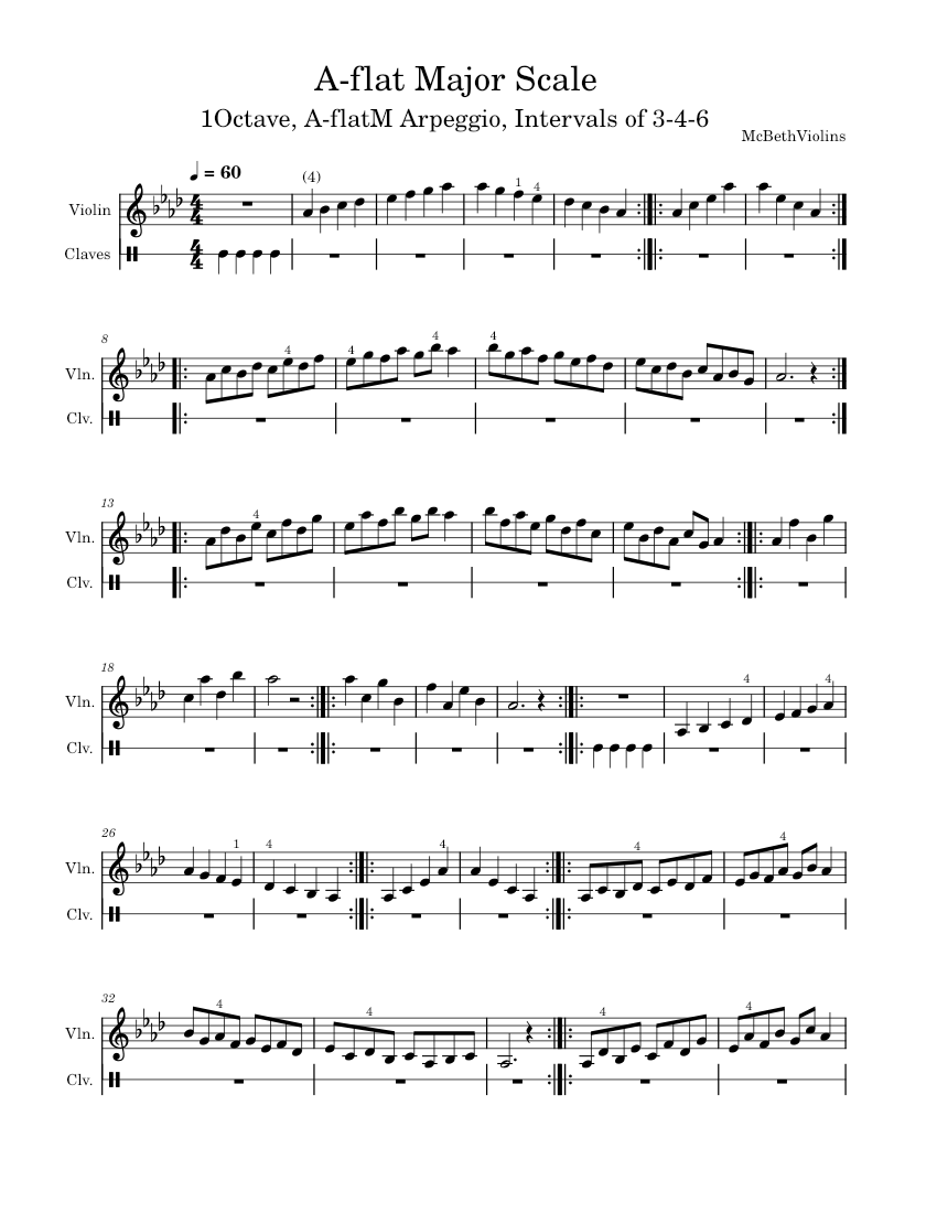 A-flat Major Scale Sheet music for Violin, Claves (Solo) | Musescore.com