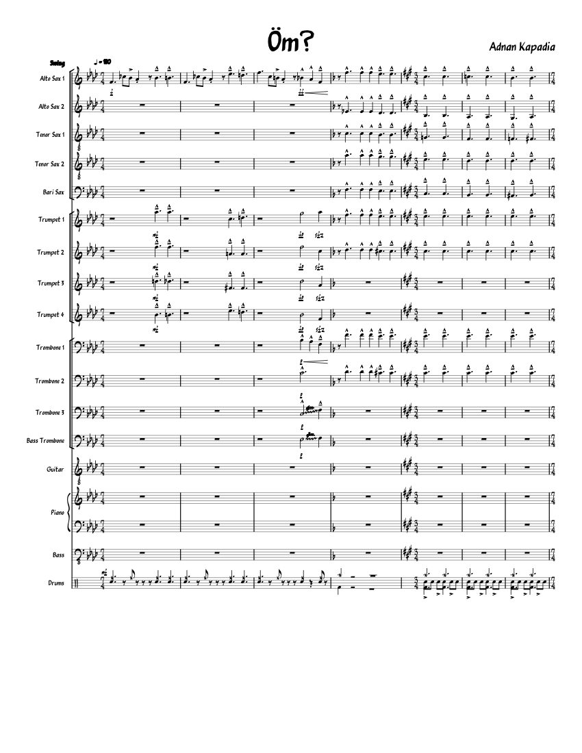 Om? Sheet music for Piano, Trombone, Trombone bass, Saxophone alto ...