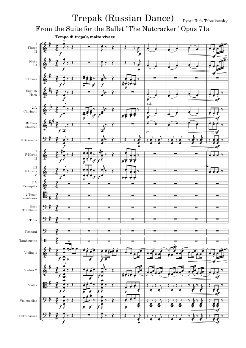 The Nutcracker Suite Opus 71a, Trepak (Russian Dance) – Pyotr Ilich Tchaikovsky Sheet Music for ...