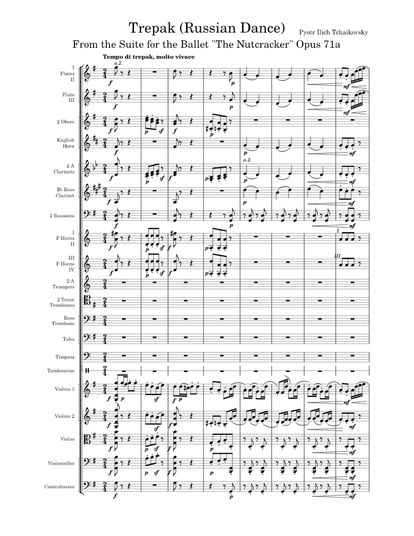 The Nutcracker Suite Opus 71a, Trepak (Russian Dance) – Pyotr Ilich Tchaikovsky Sheet music for ...