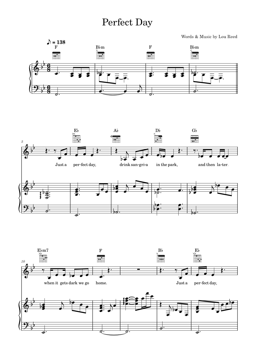 perfect day Sheet music for Piano, Vocals by Lou Reed Official ...