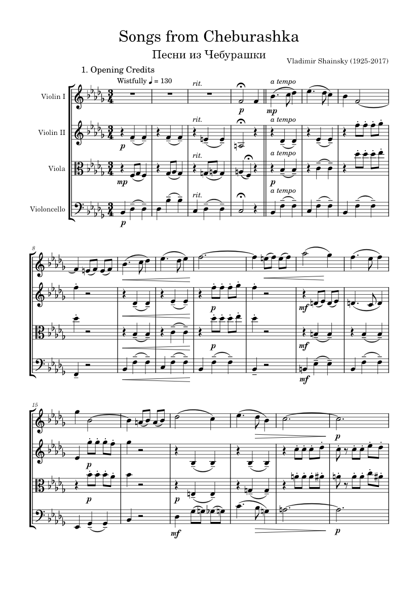 Cheburashka – Vladimir Shainsky Sheet Music for Violin, Viola, Cello ...