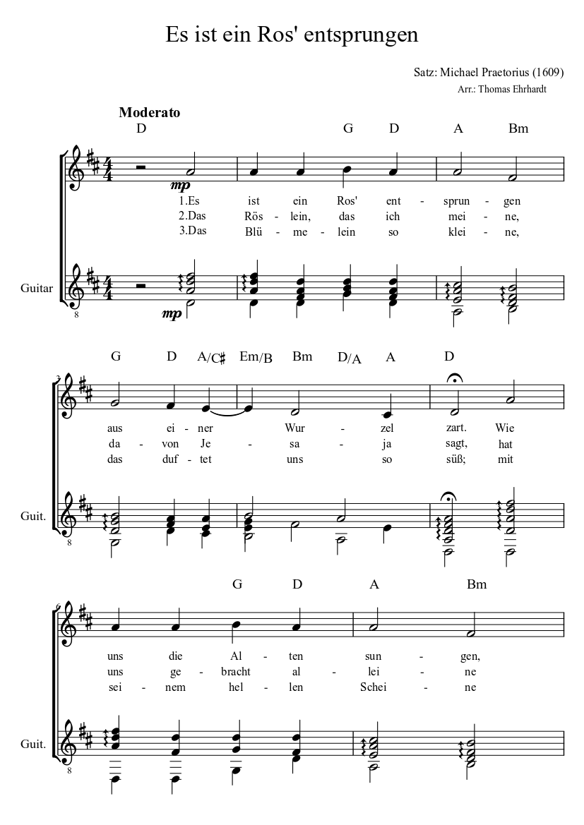 Es ist ein Ros' entsprungen Sheet music for Guitar (Solo) | Musescore.com