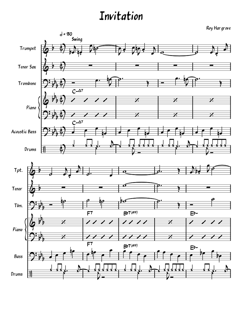 Invitation Sheet music for Piano, Trombone, Saxophone tenor, Trumpet in ...