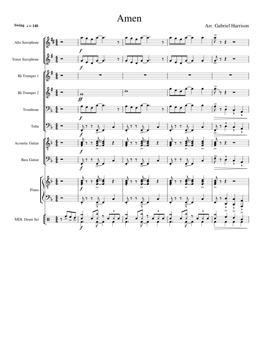 Amen (Jazz Band) Sheet music for Piano, Trombone, Tuba, Saxophone alto ...