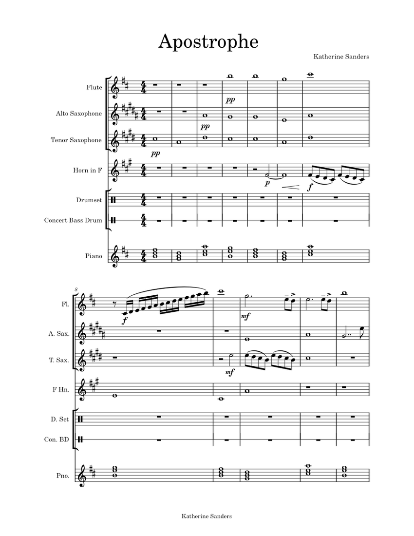 Apostrophe - Katherine Sanders Sheet music for Piano, Flute, Saxophone ...