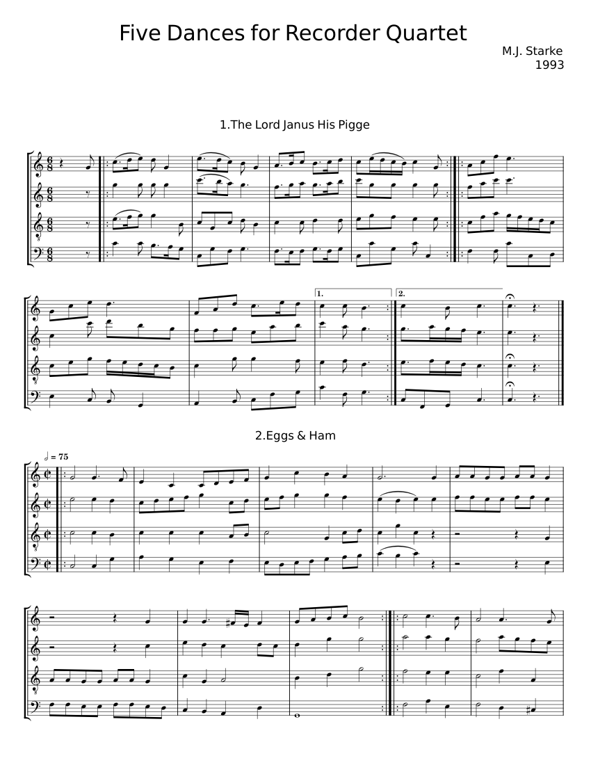 Five Dances For Recorder Quartet - Michael Starke Sheet music for ...