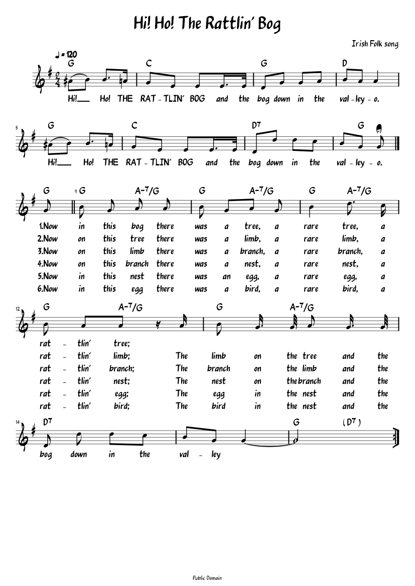 Hi! Ho! The Rattlin' Bog (Lead sheet with lyrics ) Sheet Music with ...