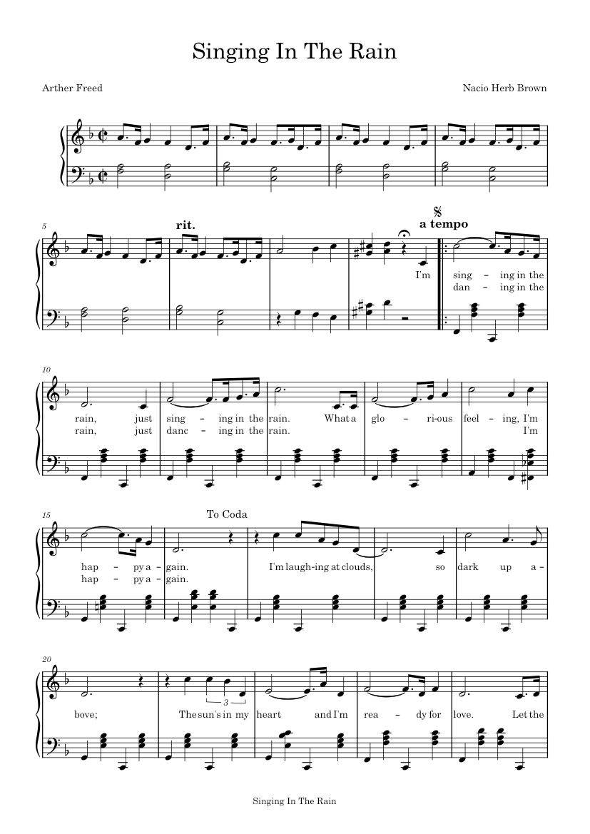 Singing In The Rain Sheet Music for Piano (Solo) Easy | MuseScore.com