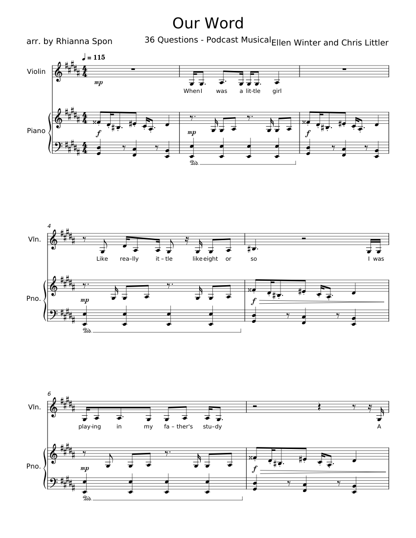 Our Word - 36 Questions Sheet Music for Piano, Violin (Mixed Trio ...