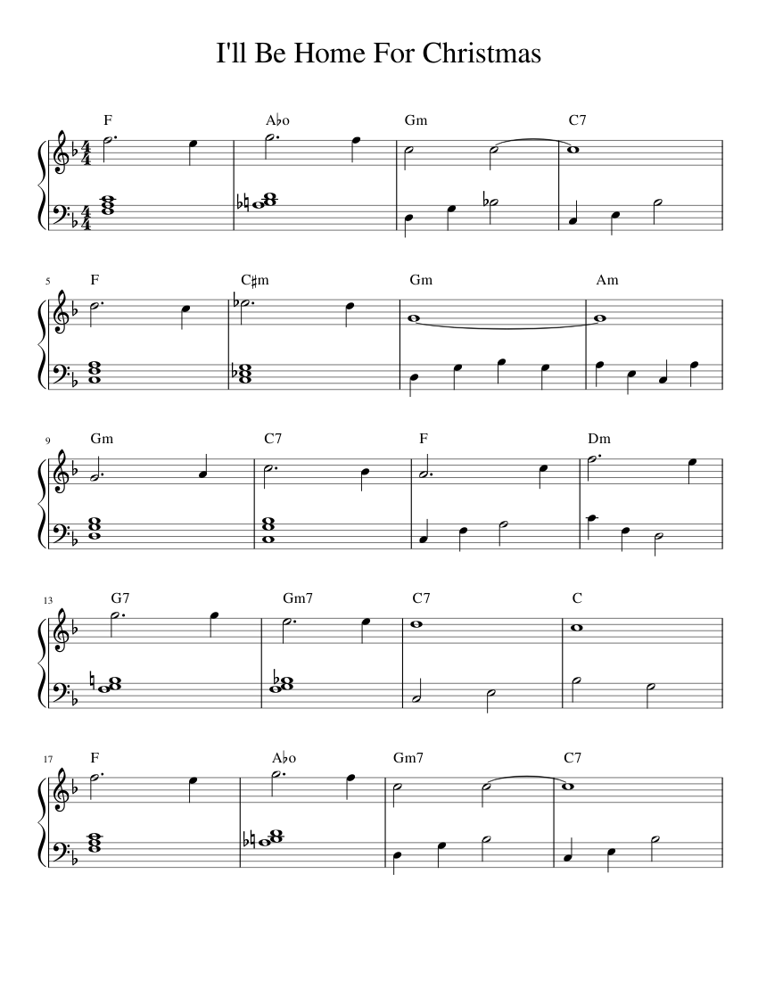 I'll Be Home For Christmas Sheet Music with Chords for Piano (Solo ...