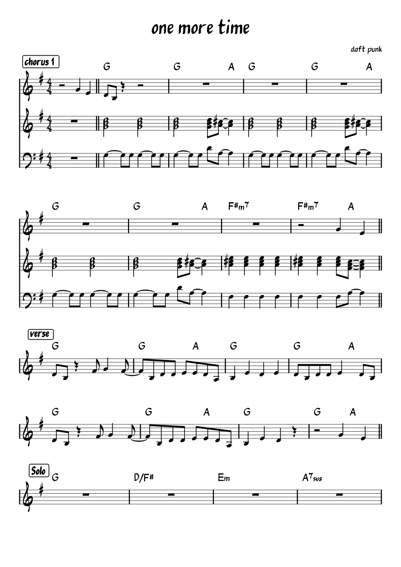One more time – Daft Punk Sheet music for Piano, Vocals, Bass guitar ...