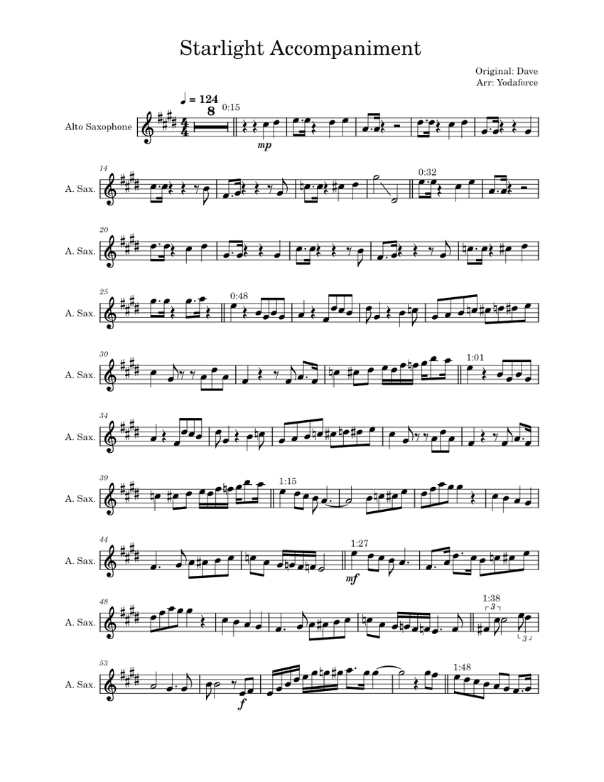 Starlight – Dave Sheet music for Saxophone alto (Solo) | Musescore.com