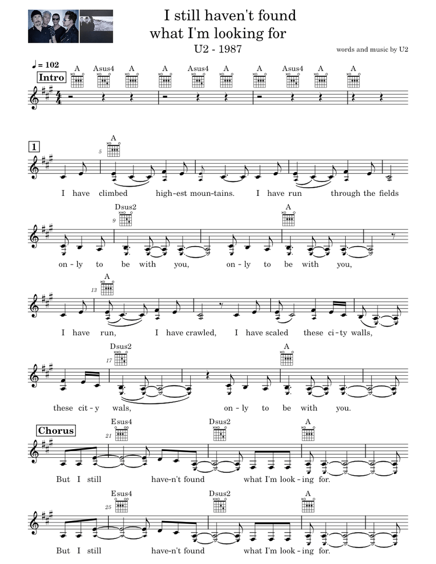 I Still Haven't Found What I'm Looking For – U2 Sheet music for Vocals ...