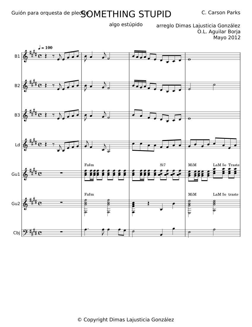 Something Stupid - C.Carson Parks Sheet music for Contrabass, Guitar ...