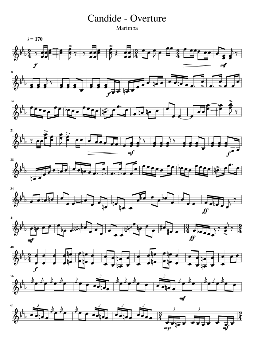 Candide - Overture for Marimba Solo Sheet Music for Xylophone (Solo ...