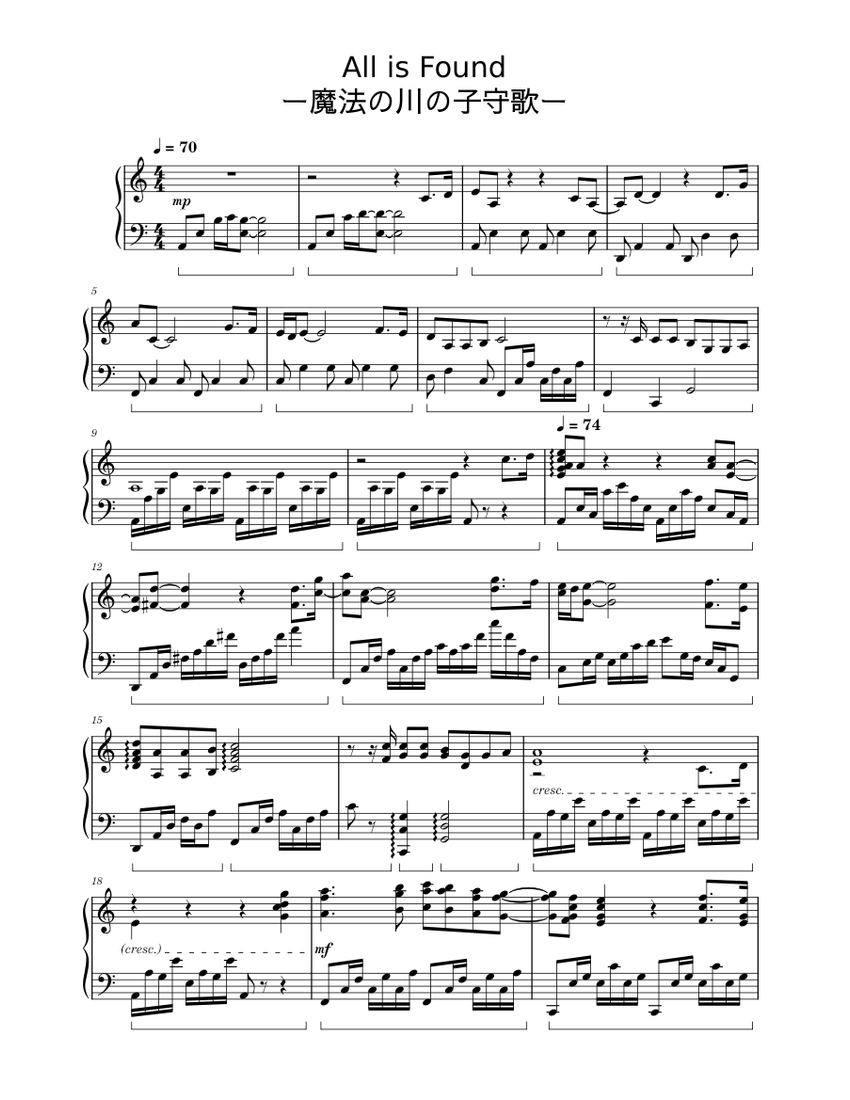 All is Found – Kristen Anderson-Lopez & Robert Lopez ー魔法の川の子守歌ー Sheet ...