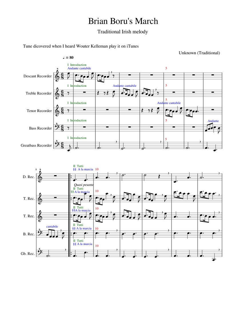 Brian Boru's March - SCORE Sheet music for Recorder (Woodwind Quintet ...